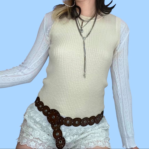 American Vintage | Tops | Cottage Core Cream Ribbed Sweater Vest | Poshmark